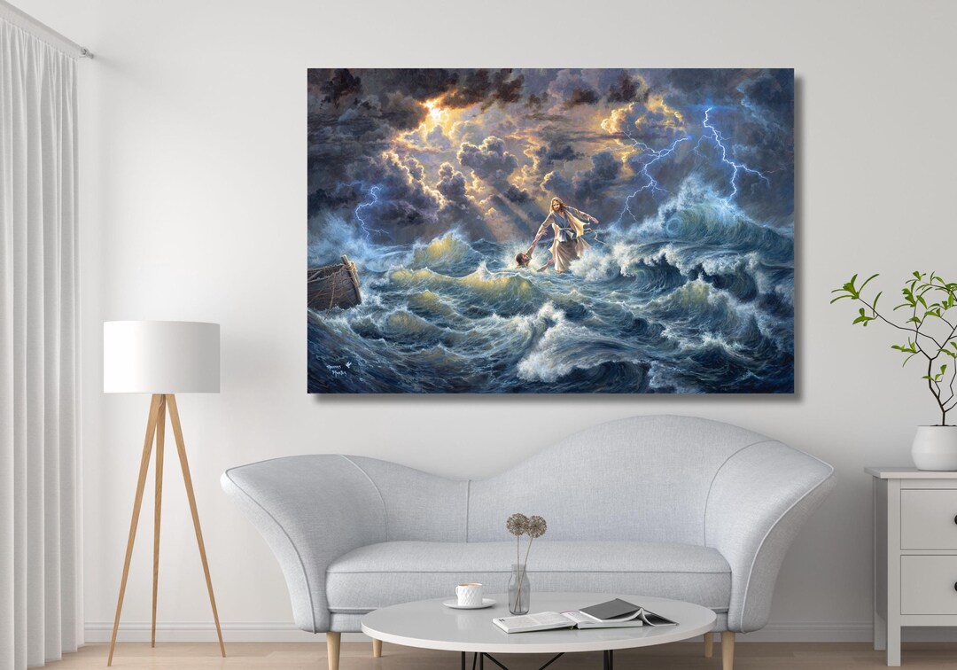 Jesus Canvas,jesus Saves Peter From Drowning Canvas Poster,scripture ...