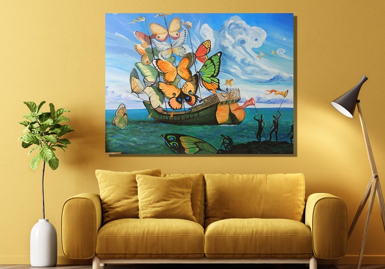 Ship With Butterfly Sails Canvas Art, Butterfly Boat, Dali Canvas ...