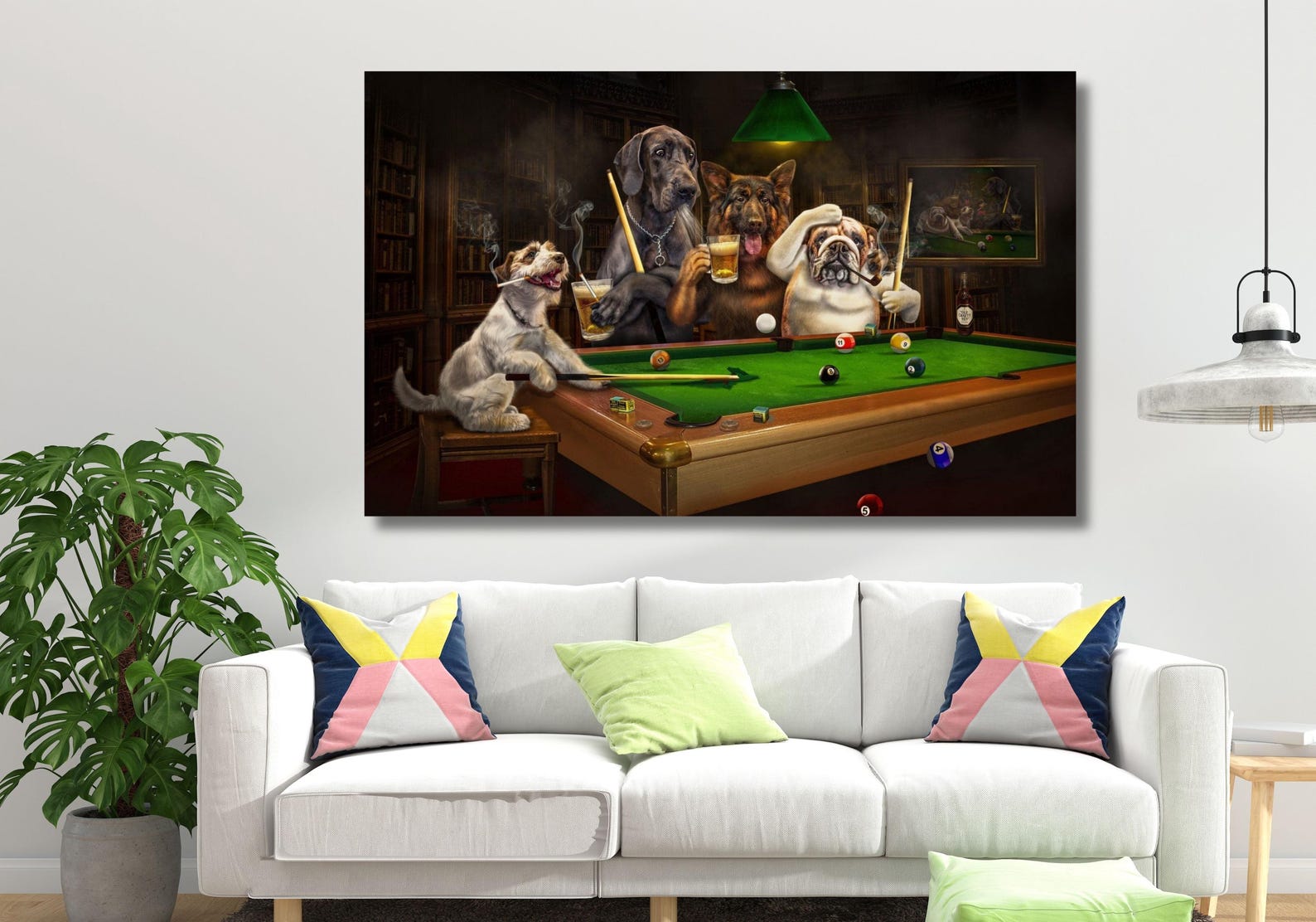 Dogs Playing Billiards Print, Funny Pet Portrait,billiards Lover Gift ...