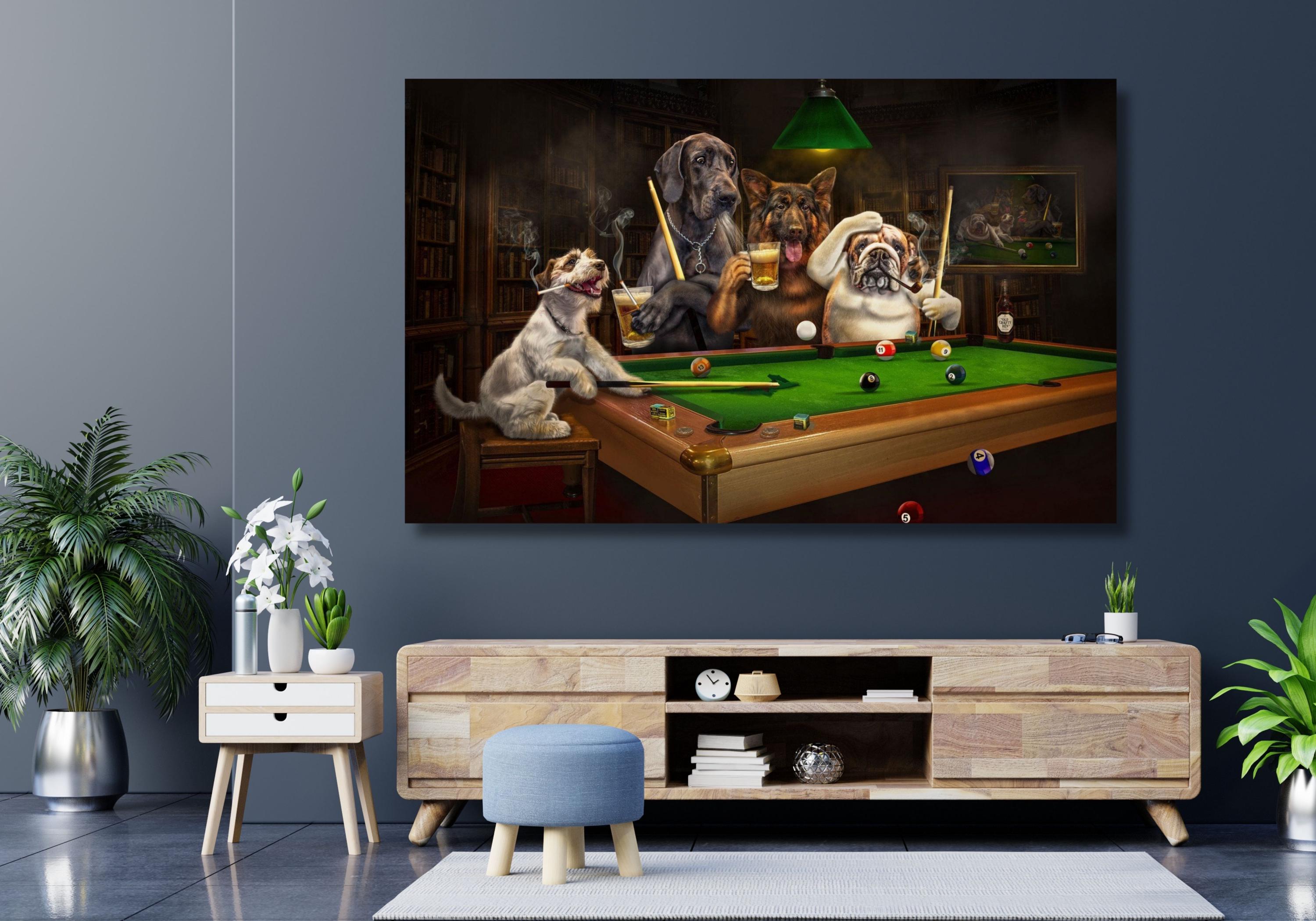 Dogs Playing Billiards Print, Funny Pet Portrait,billiards Lover Gift ...