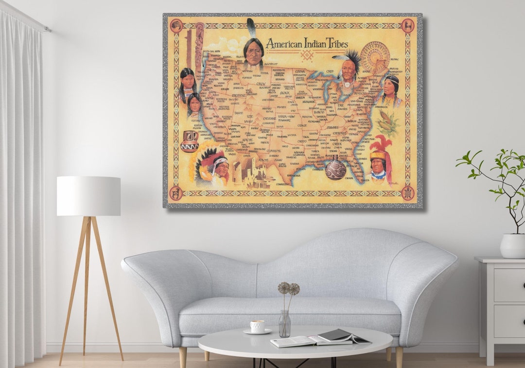 Native American Tribes Map Painting, Native American Tribes Map Print ...