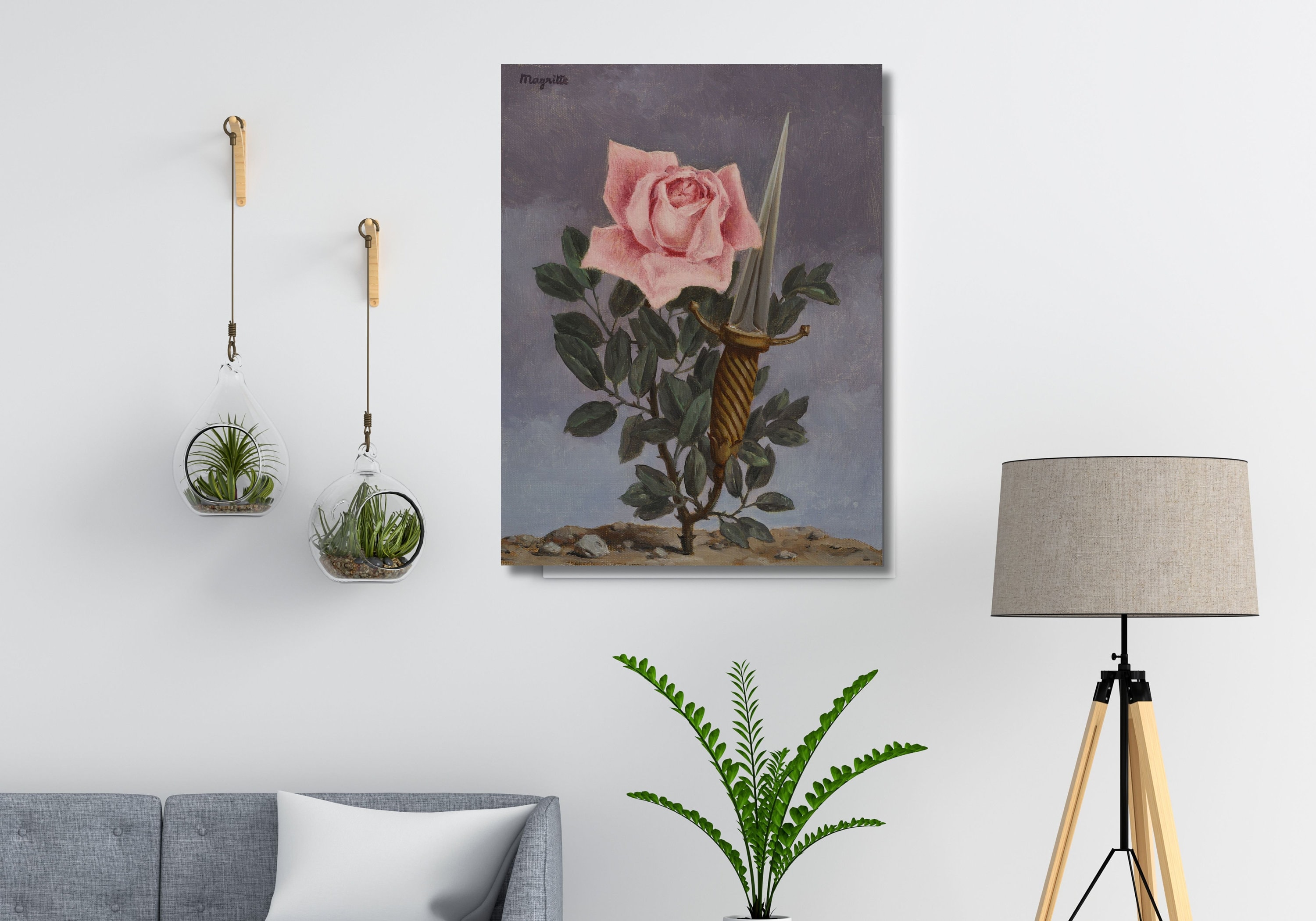 Rene Magritte Pink Rose Painting Canvas Wall Art,rene Magritte Open ...
