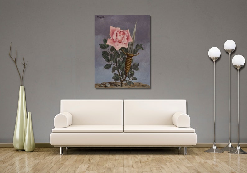 Rene Magritte Pink Rose Painting Canvas Wall Art,rene Magritte Open ...