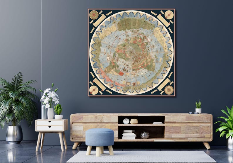 Ancient Flat Earth Map Canvas,lflat Earth Map by Monte Urbano Poster ...