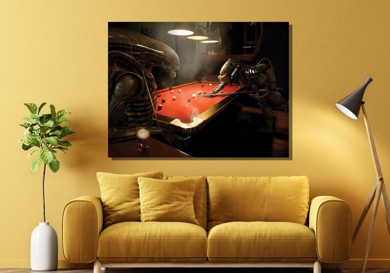 Alien Vs Predator Playing Pool Match Poster Home Decor Hand Made Canvas ...