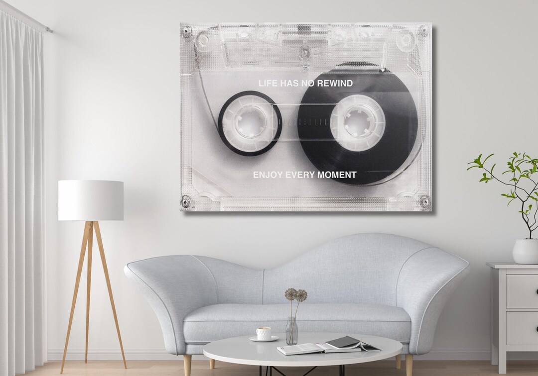 Life Has No Rewind Cassette Canvas Wall Art, Motivational Quote Canvas ...