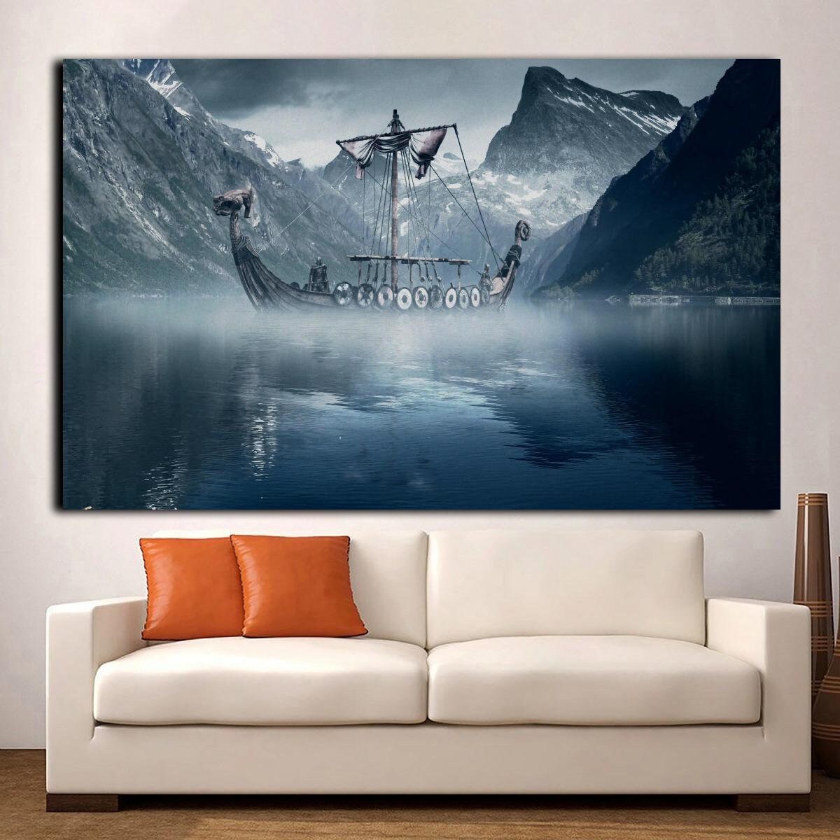 Viking Ship Canvas,viking Dragon Ship Poster,ship Canvas Wall Art ...