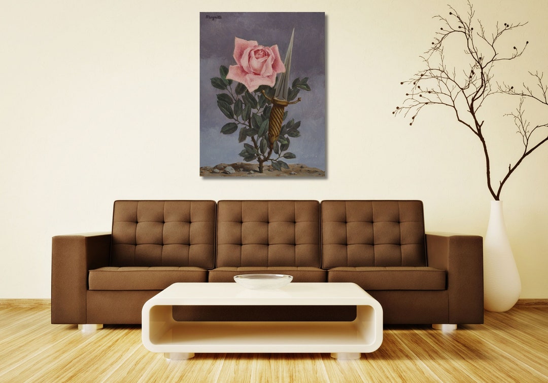 Rene Magritte Pink Rose Painting Canvas Wall Art,rene Magritte Open ...