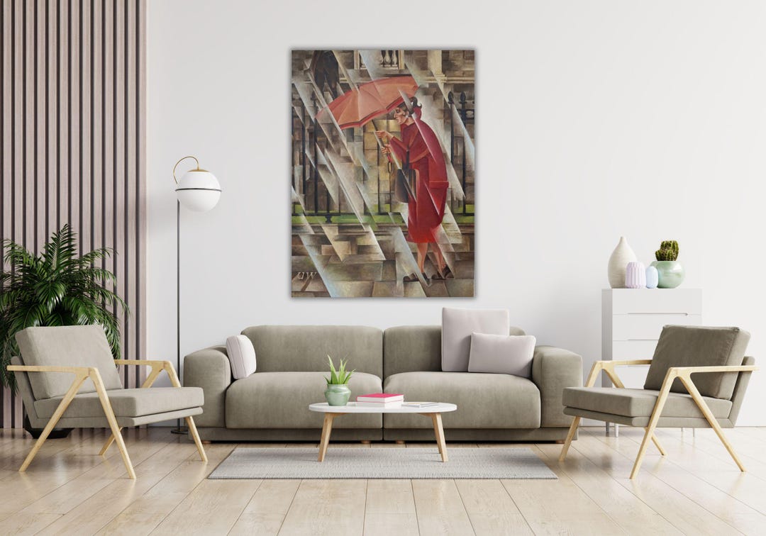 Girl Going by Trinity in the Rain by Una Watters Quality Canvas Wall ...