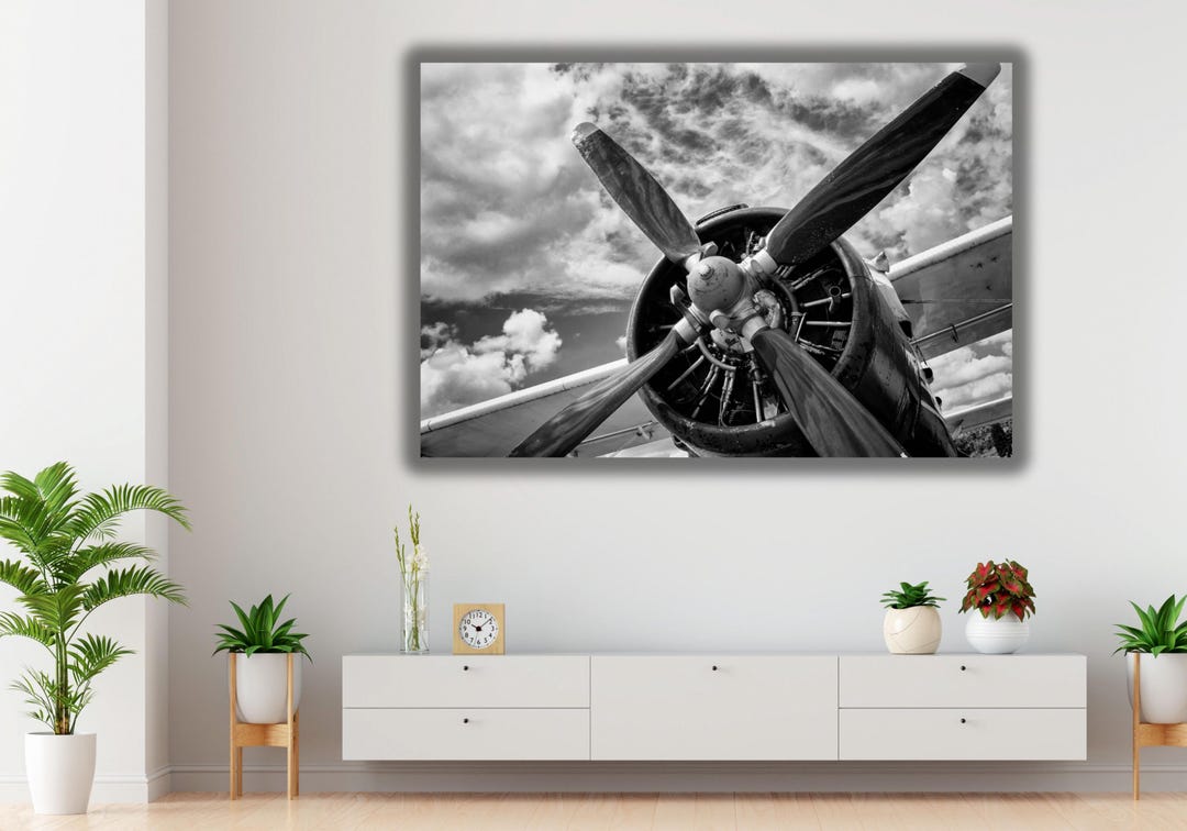 Vintage Airplane Propeller Canvas Art,black & White Aircraft Engine ...
