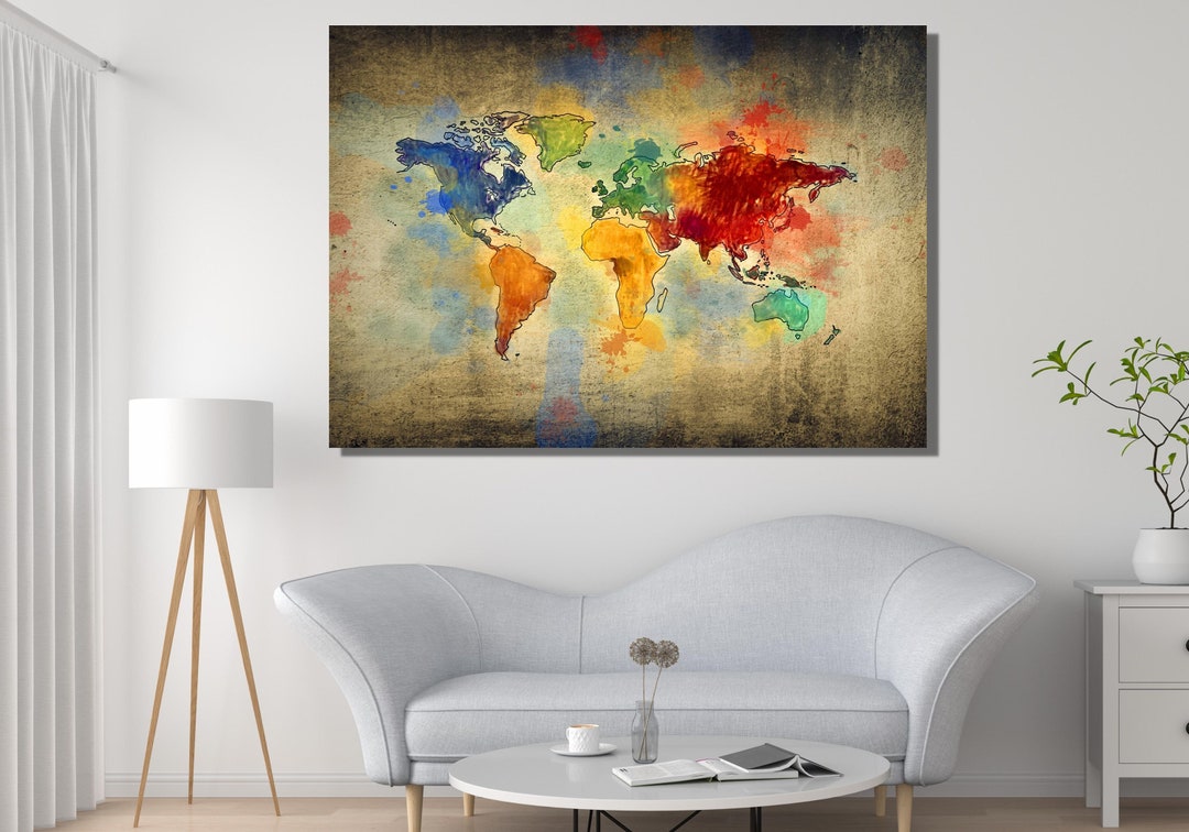 Vintage World Map Print Wall Art,beautiful World Map,color Vintage ...