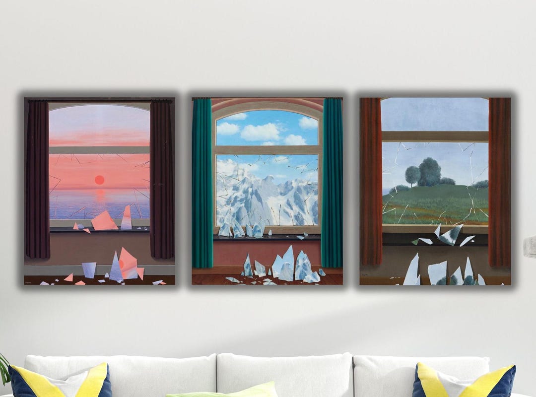 Set of 3 René Magritte Window Canvas Wall Art, René Magritte Print Art ...