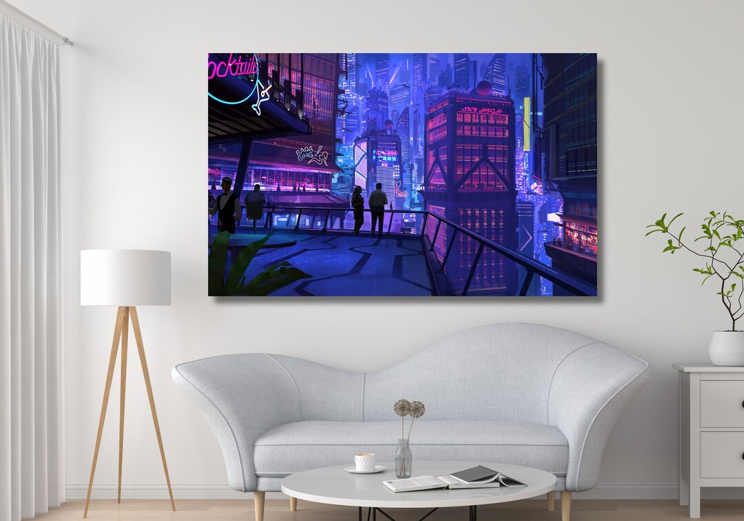 Cyberpunk City Neo Futuristic Canvas Poster, Cyberpunk City Wall Art ...