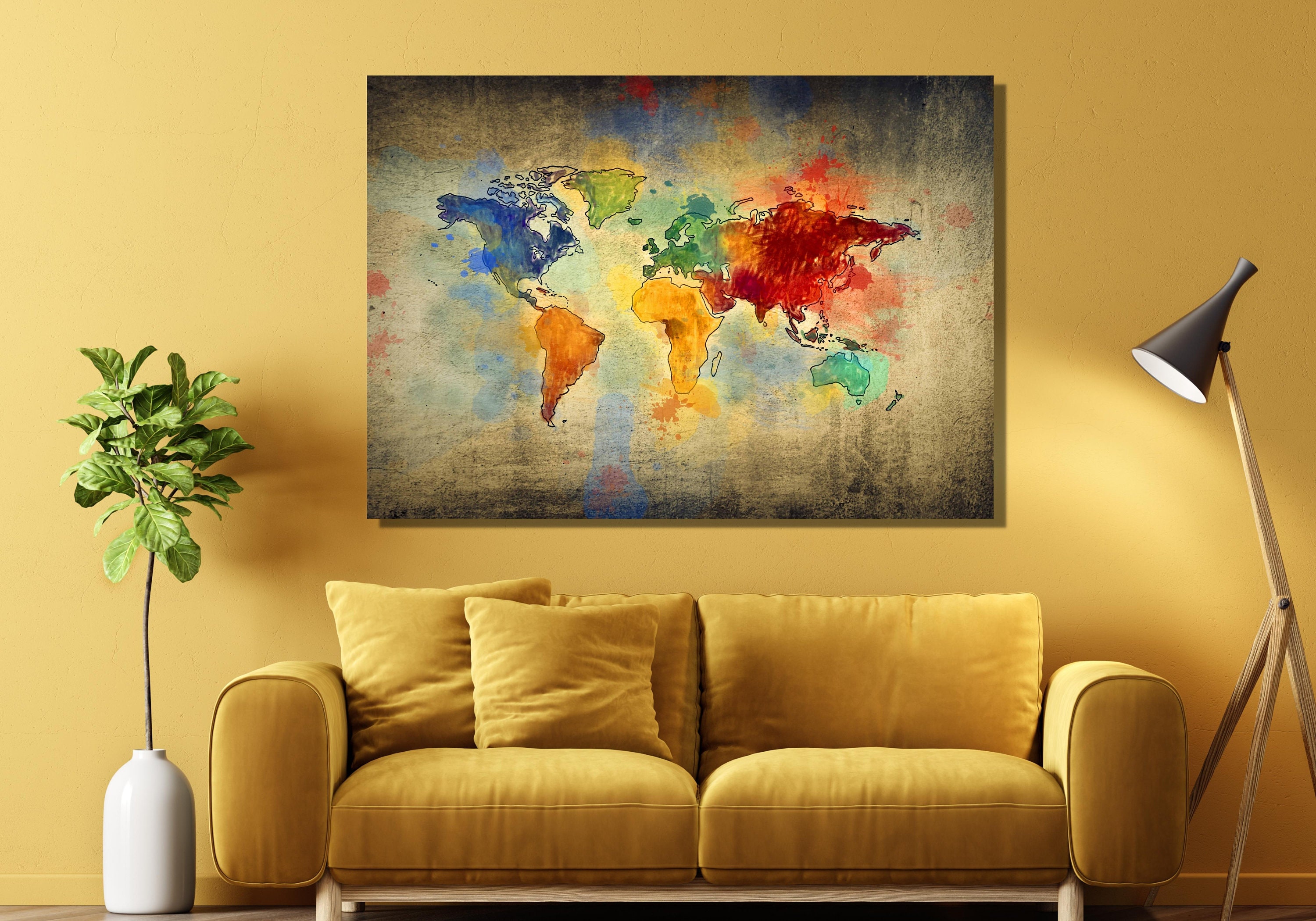 Vintage World Map Print Wall Artbeautiful World Mapcolor - Etsy