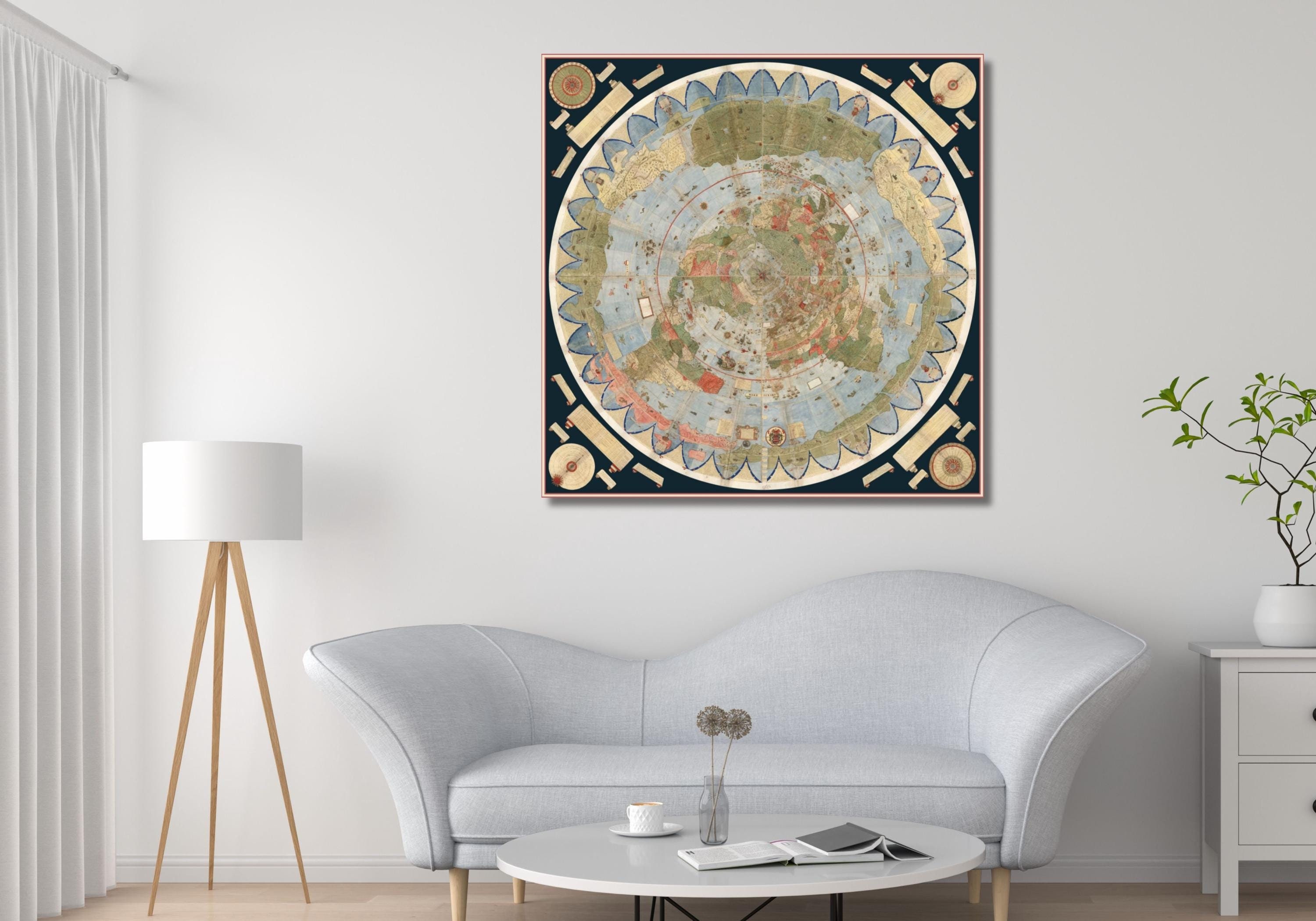 Ancient Flat Earth Map Canvas,lflat Earth Map by Monte Urbano Poster ...