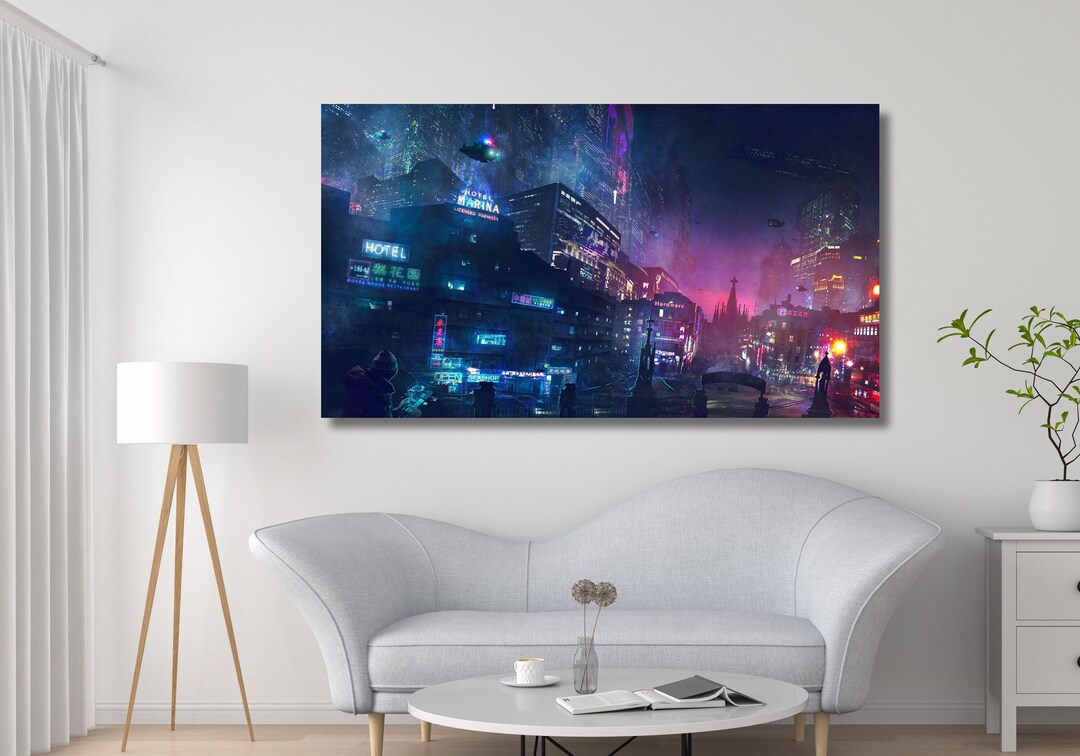 Cyberpunk City Wall Art, Cyberpunk City Neo Futuristic Canvas Poster ...