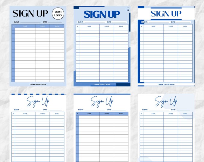 Sign up Sheet Fillable Digital PDF Event Sign up Sheets A4 / US Letter ...