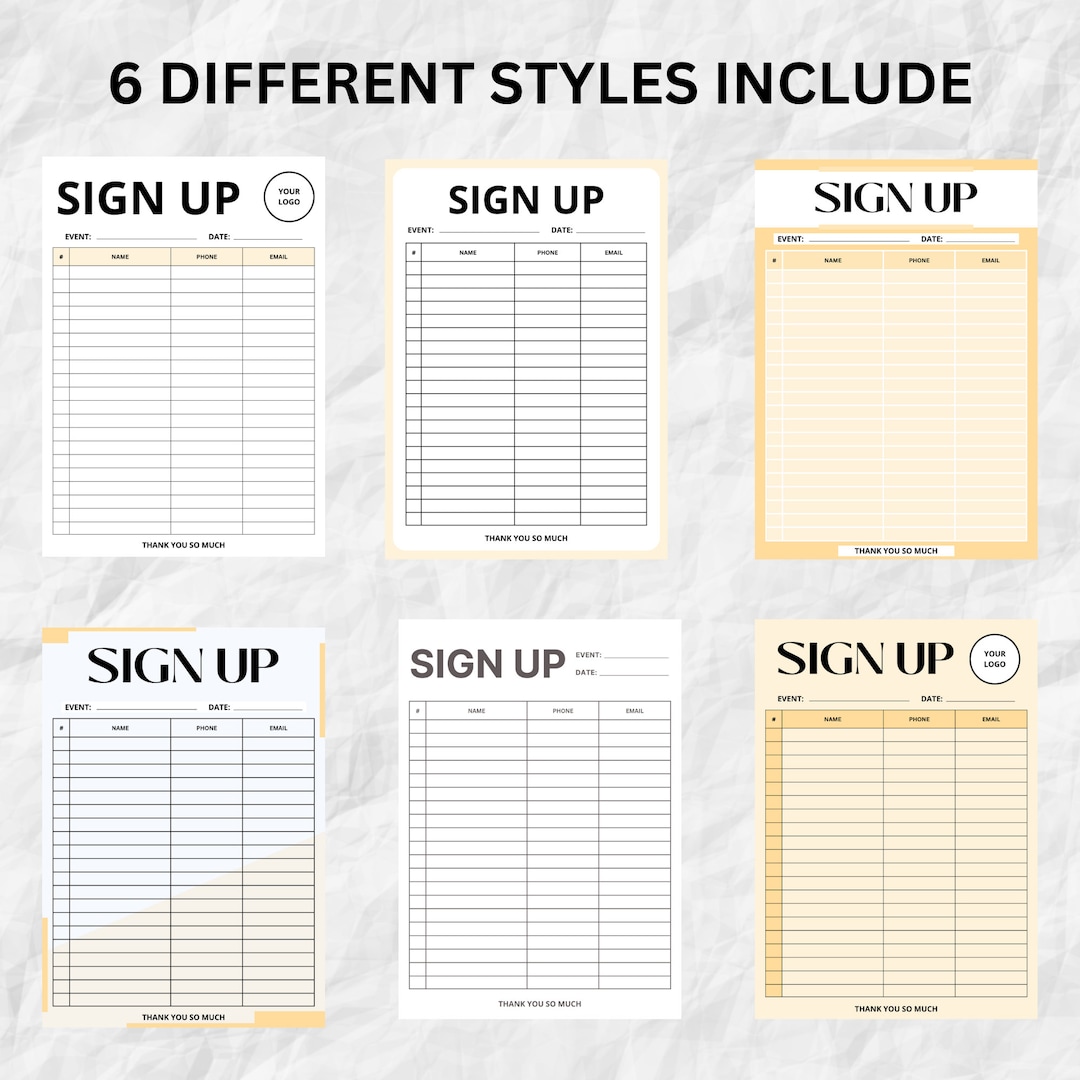 Editable Sign up Sheet Template, Printable Sign up Template, Sign up ...