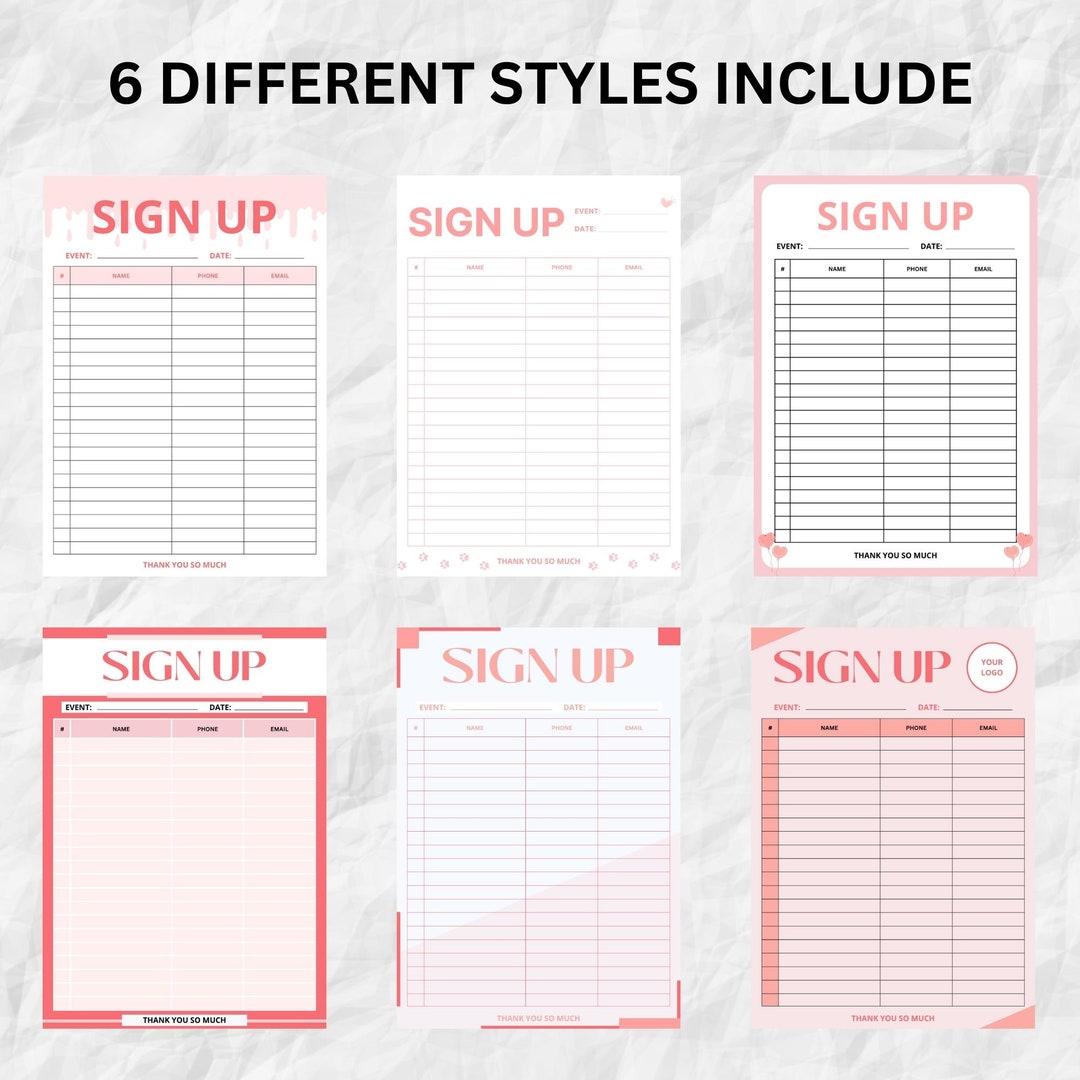 Editable Sign up Sheet Template, Printable Sign up Template, Sign up ...