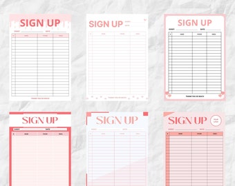 Sign up Sheet, Printable Sign up Sheet, Sign up Form, Event Sign up ...