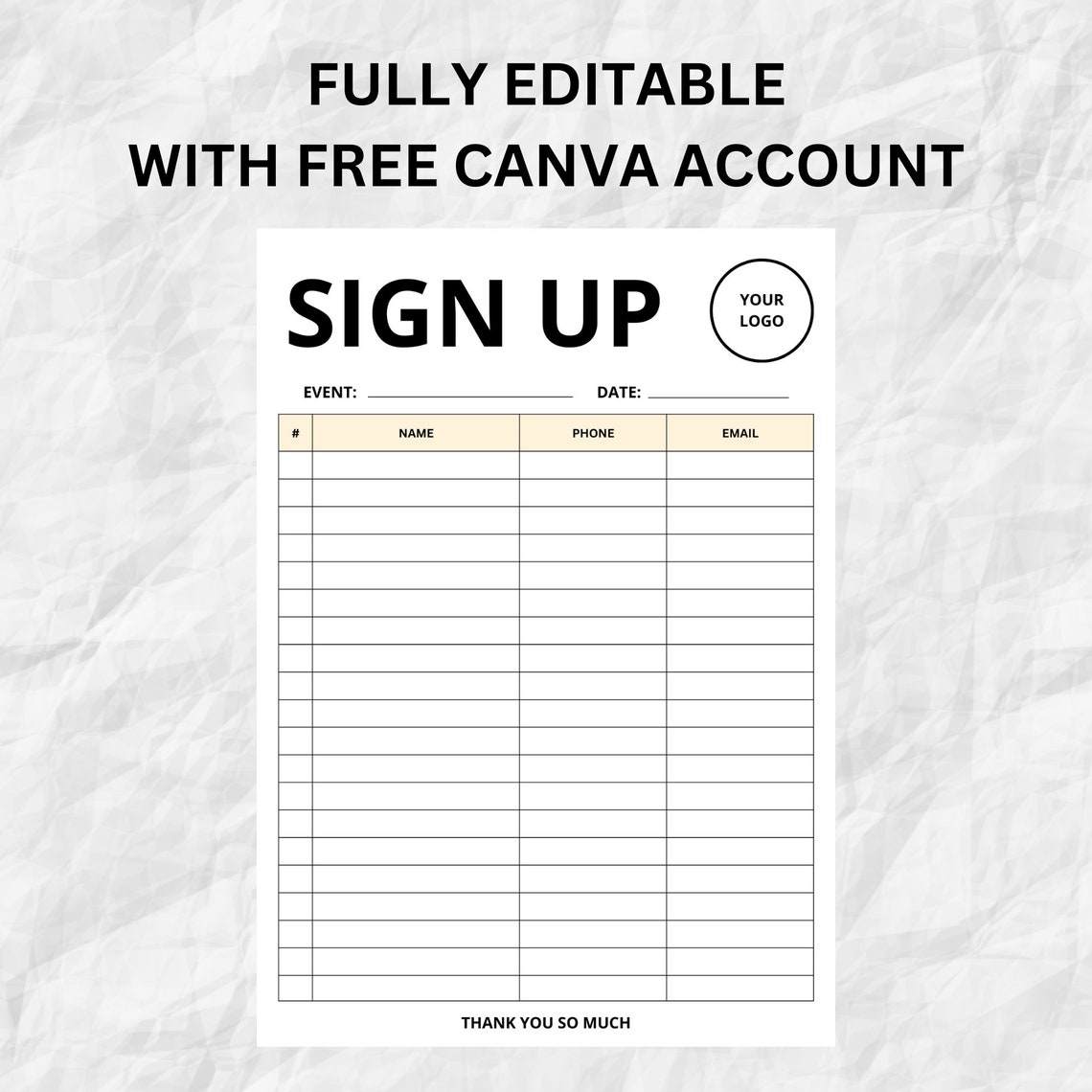 Editable Sign up Sheet Template, Printable Sign up Template, Sign up ...