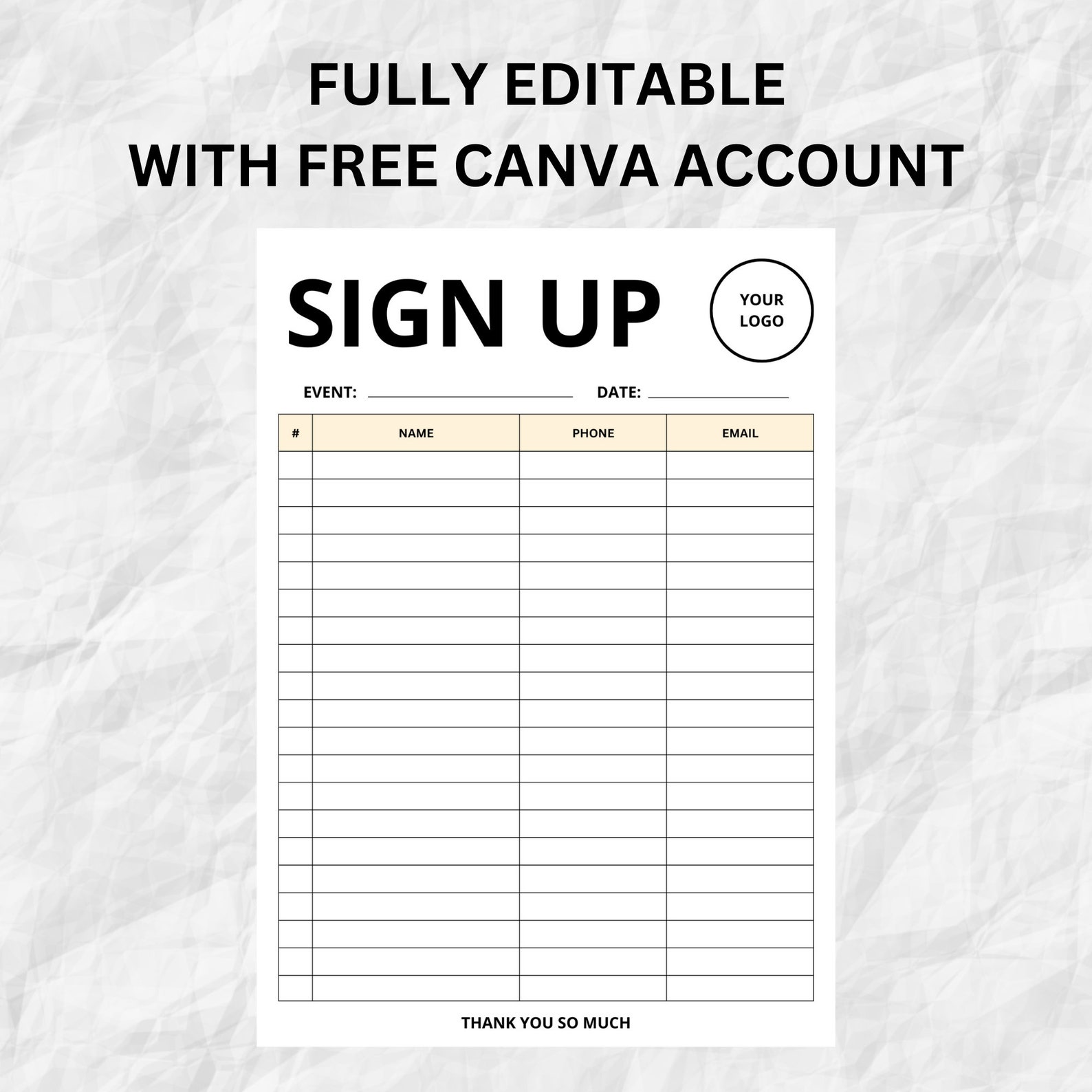Editable Sign up Sheet Template, Printable Sign up Template, Sign up ...
