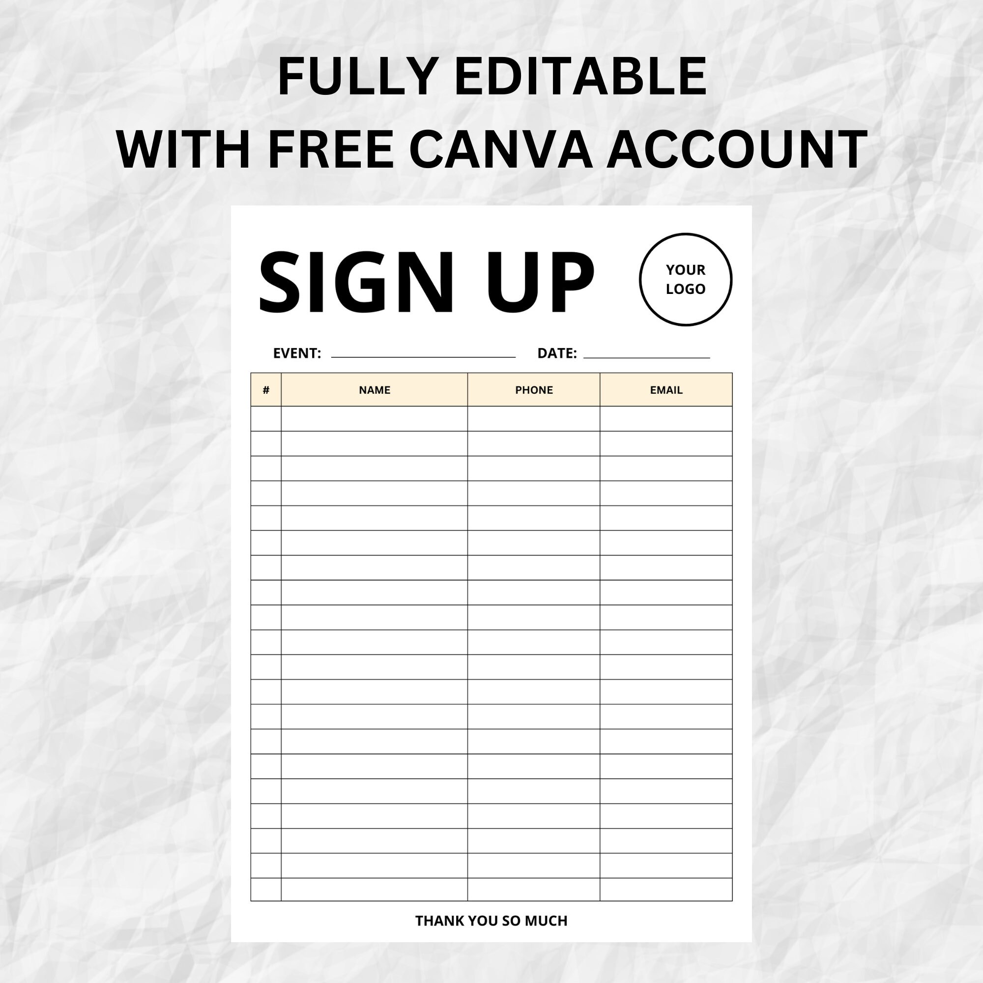 Editable Sign up Sheet Template, Printable Sign up Template, Sign up ...