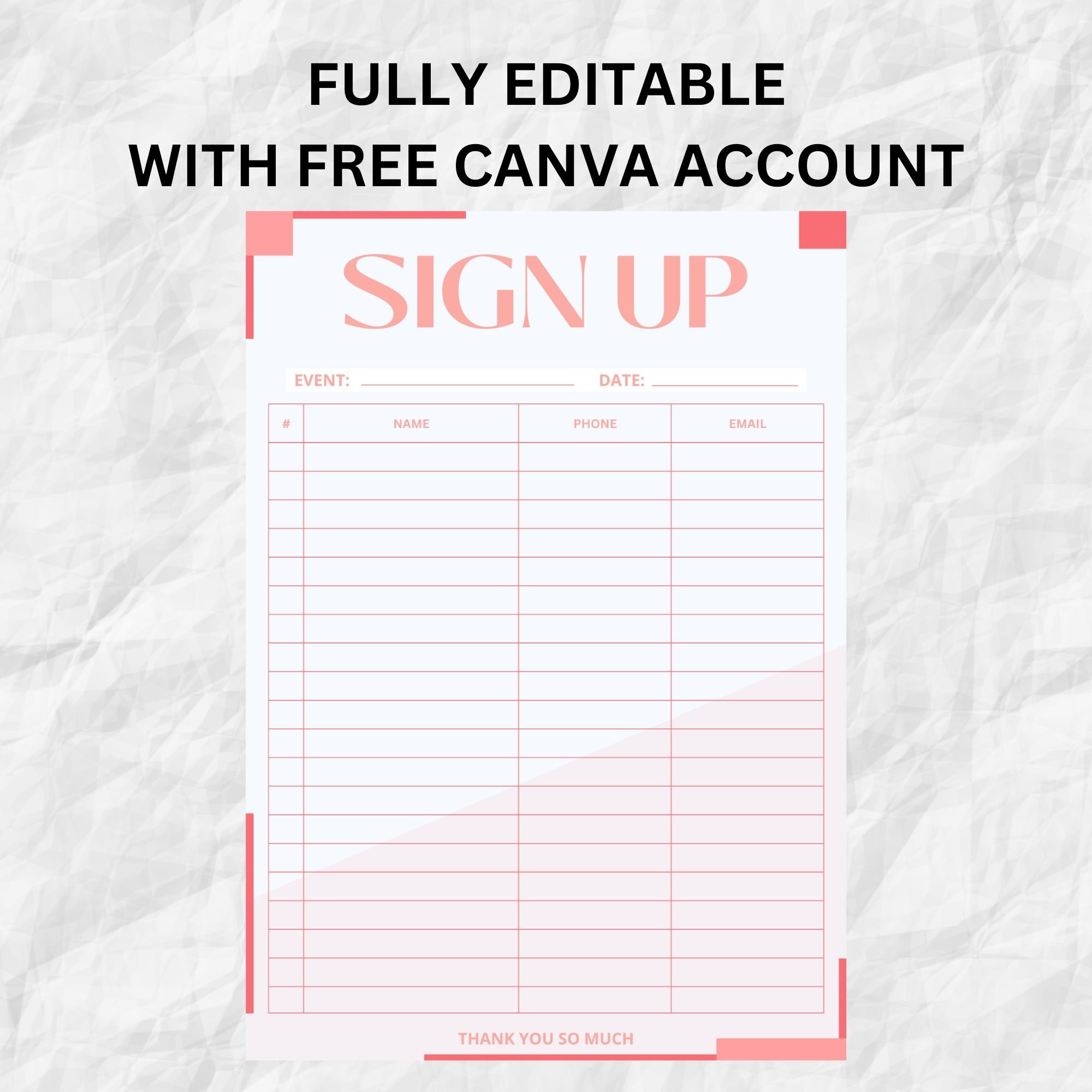 Editable Sign up Sheet Template, Printable Sign up Template, Sign up ...