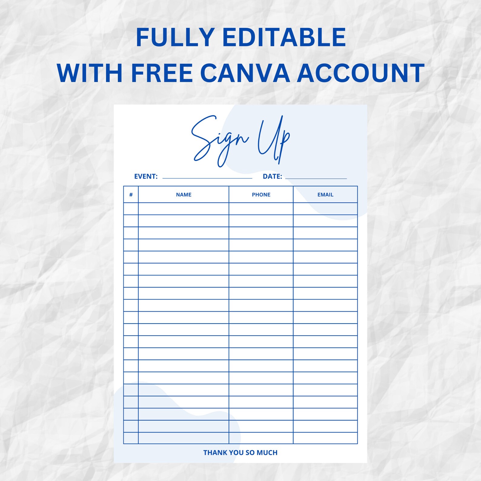 Editable Sign up Sheet Template, Printable Sign up Template, Sign up ...