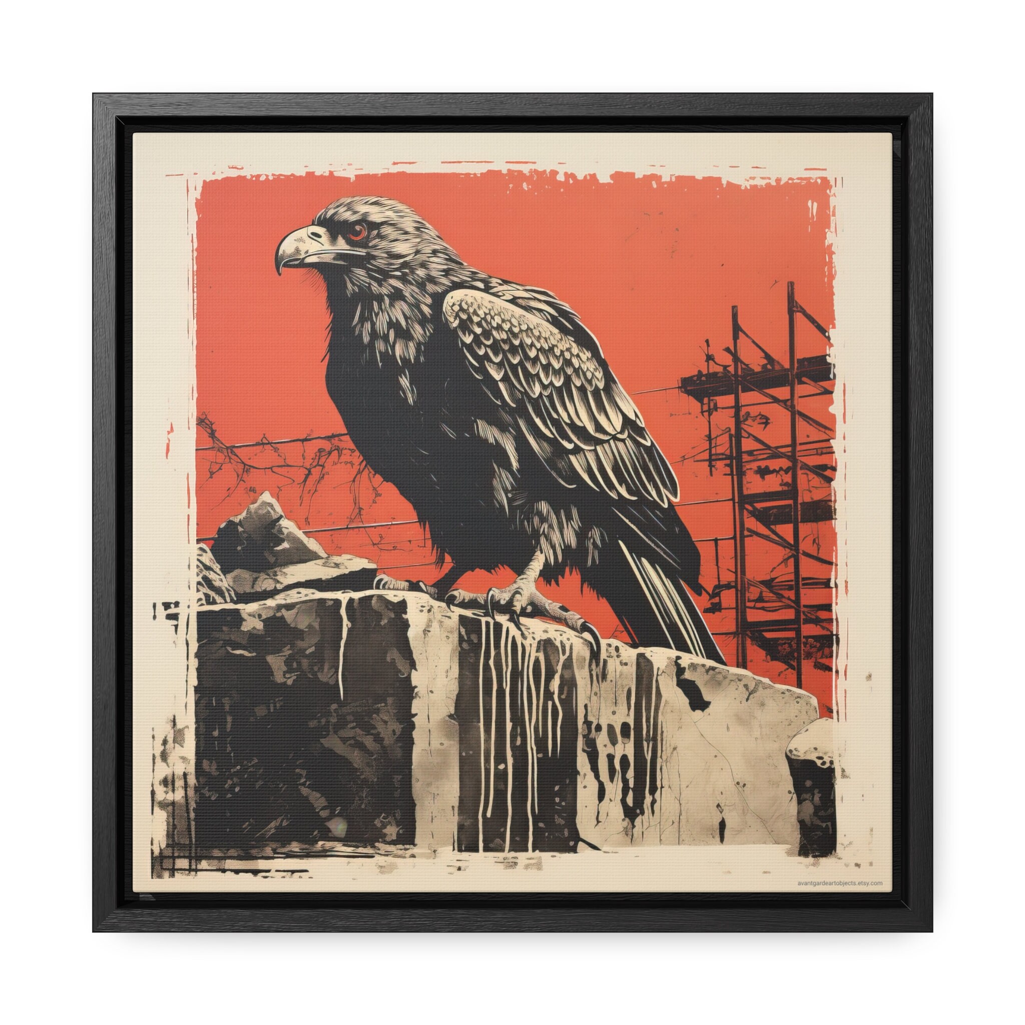 Raven Dystopia Art. Black Raven, Woodcut Inspired Design Framed and ...