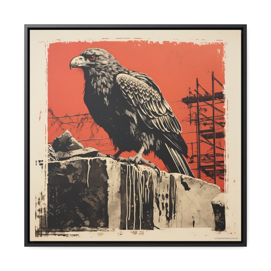 Raven Dystopia Art. Black Raven, Woodcut Inspired Design Framed and ...