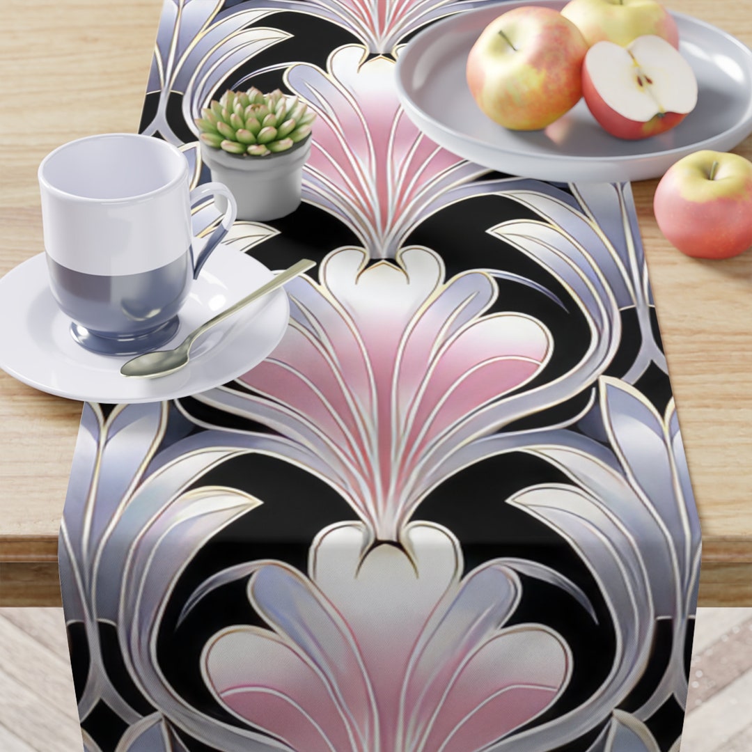 Art Deco Table Runner. Pink and Black. Frank L. Wright Inspired Table ...