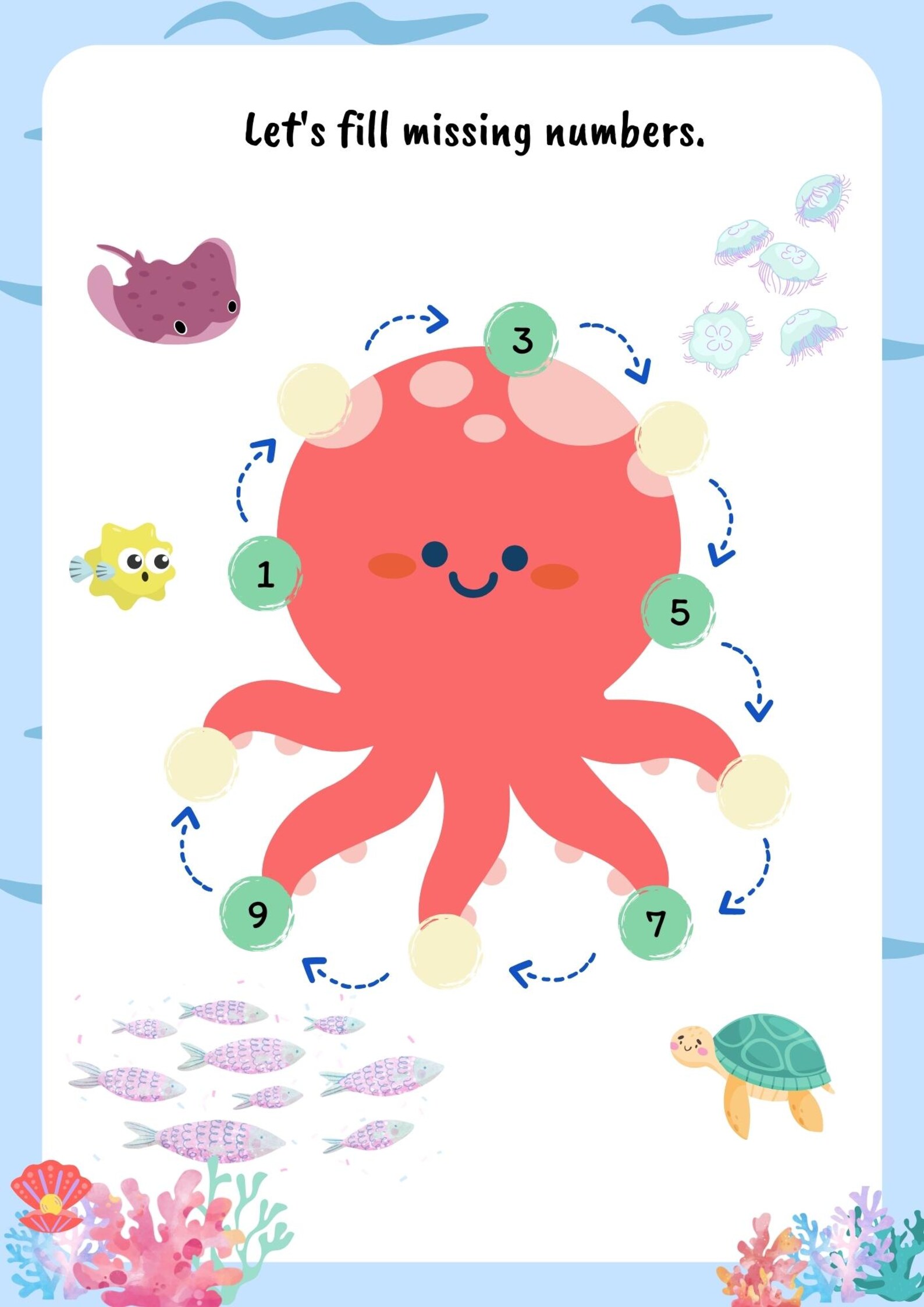 Preschool Math Worksheets 1–10 | Ocean Animal Printable Activities for ...