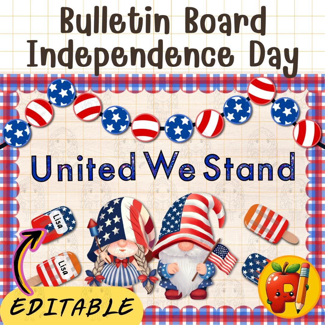 4th of July Classroom Decor: Gnome-themed Bulletin Board Kit, Door ...