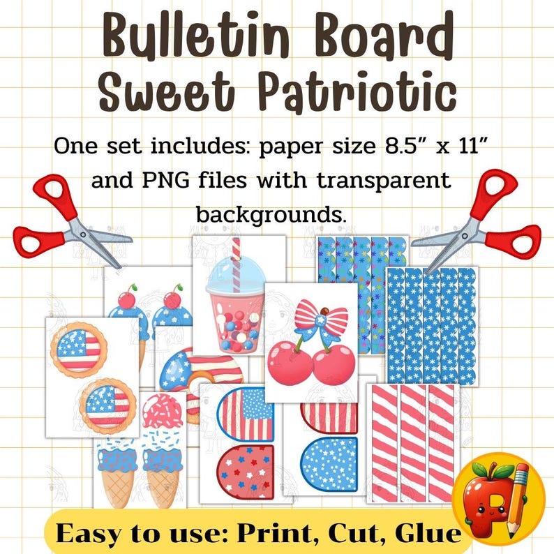 Sweet Patriotic Bulletin Board Kit | 4th of July | Printable Red White ...