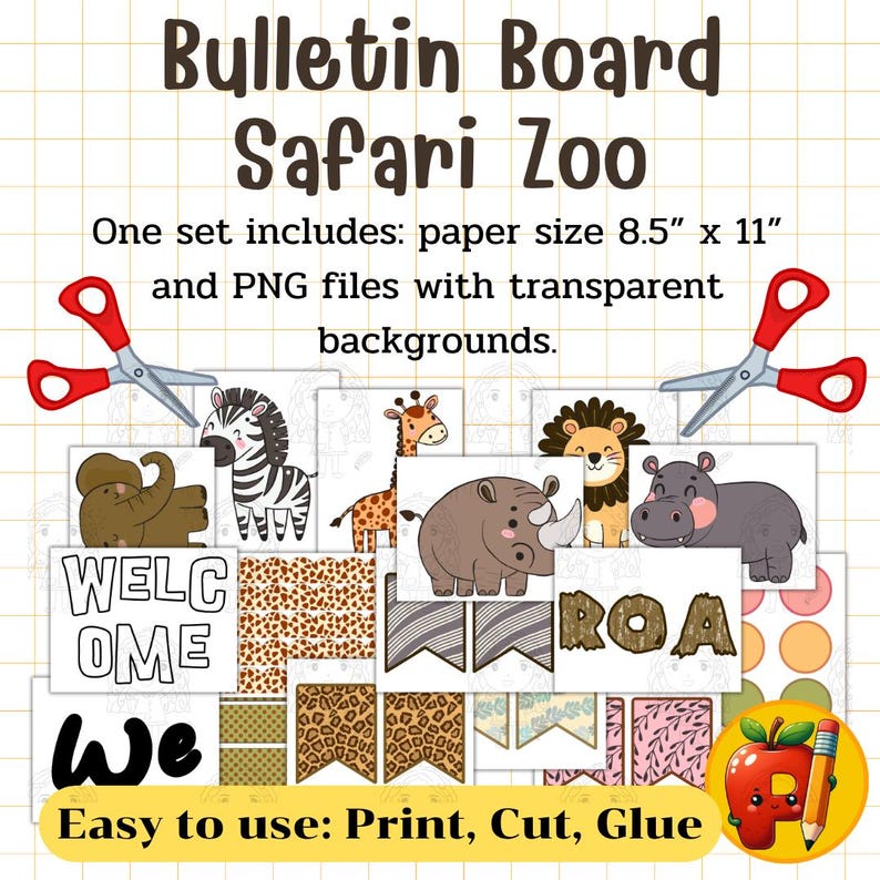 Safari Zoo Bulletin Board Kit: Jungle Classroom Decor (PDF & PNG Files ...