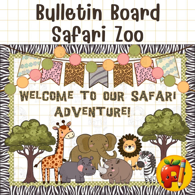 Safari Zoo Bulletin Board Kit: Jungle Classroom Decor (PDF & PNG Files ...