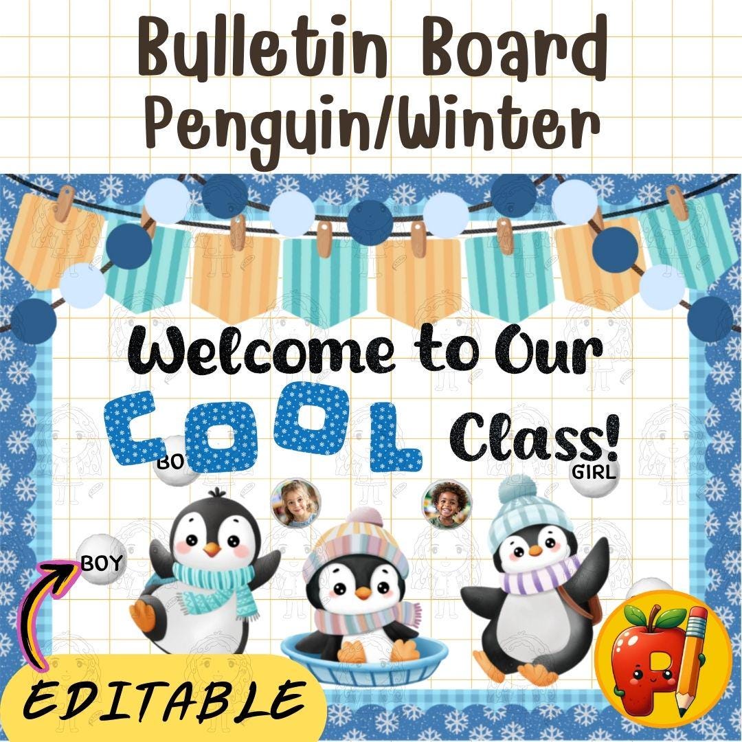 Penguin Winter Bulletin Board Kit: Winter Classroom Decor (digital ...