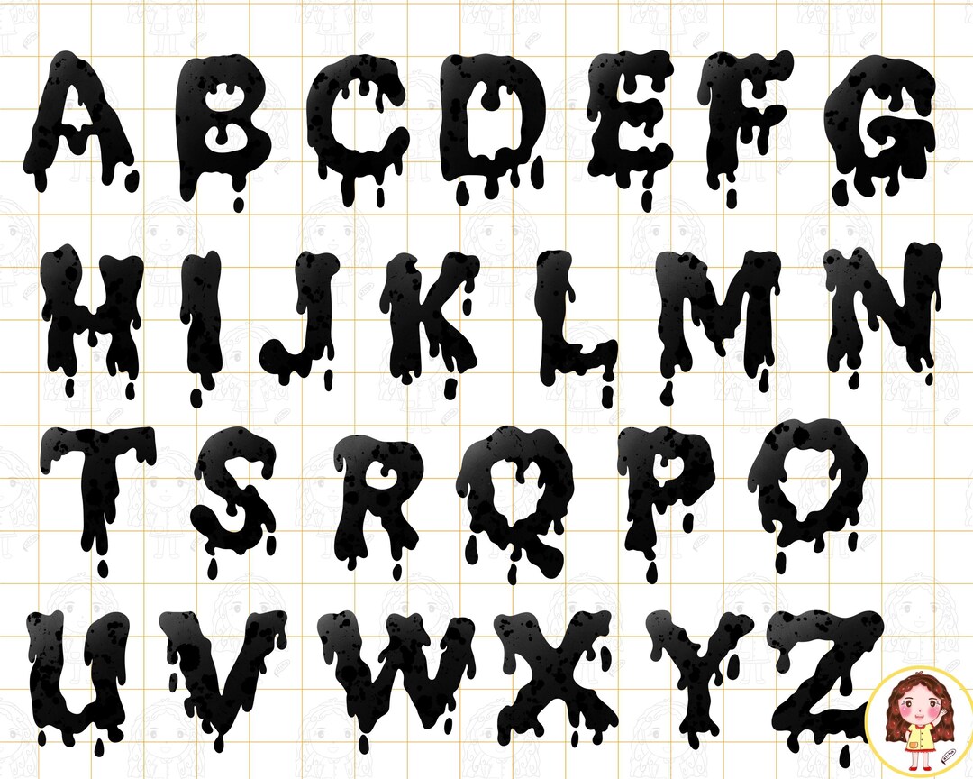 Melt Alphabet & Numbers Clipart, Halloween Theme, Halloween Font ...