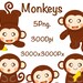 Monkeys Clipart Set, Cute Monkeys Png, Monkey Png, Baby, Safari, Jungle ...