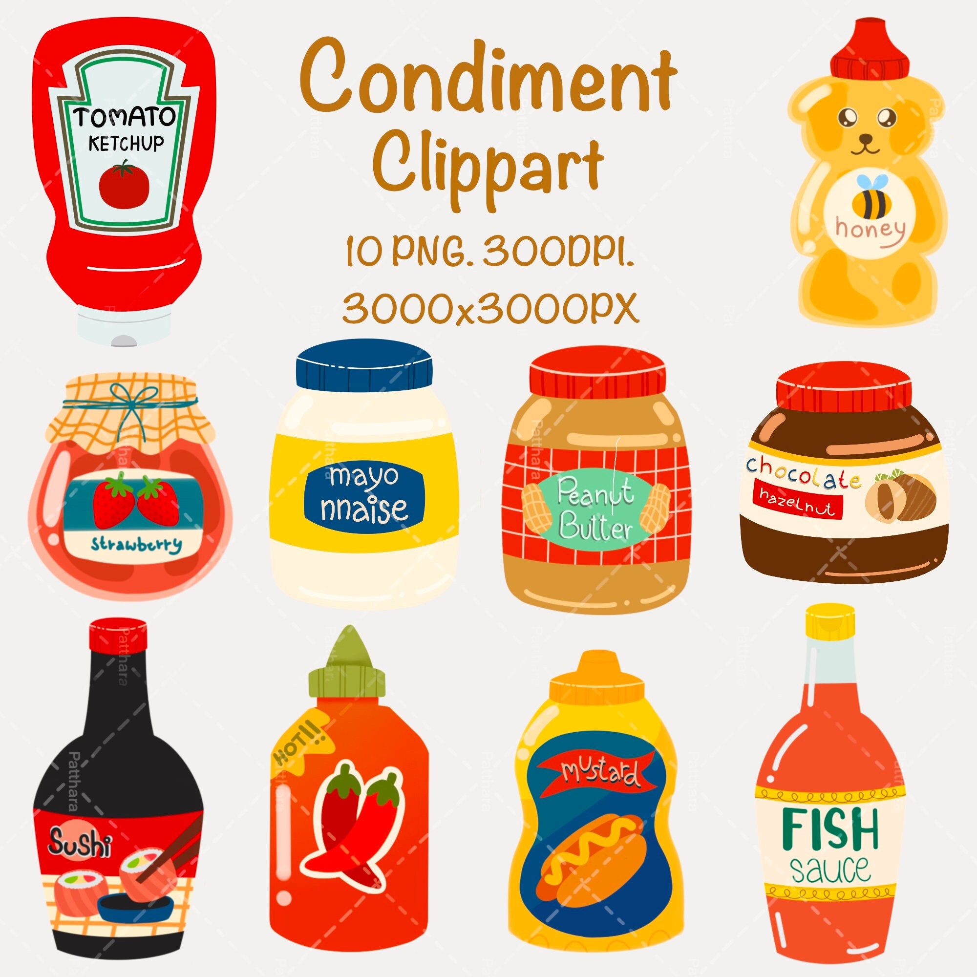 Condiment Clipart Sauce Clipart Seasoning Clipart Condiment - Etsy