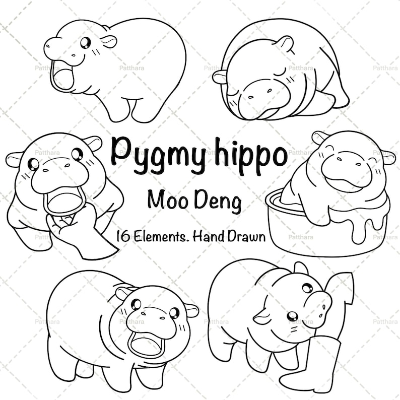 Pygmy Hippo Clipart: Zoo Animal PNG, SVG, Doodle (digital Download) - Etsy