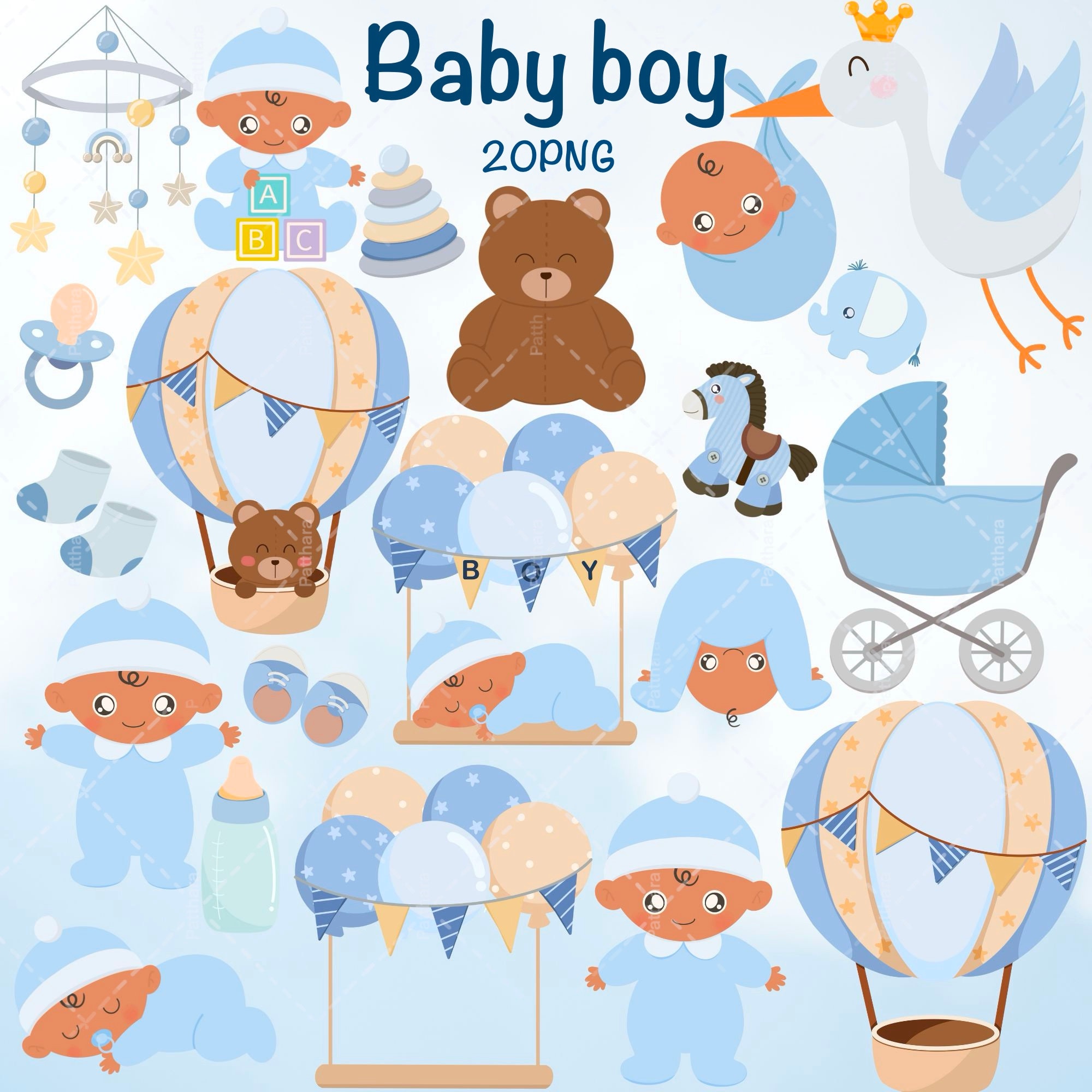 Black Baby Boy Clipart: African American Newborn PNG Bundle (digital ...