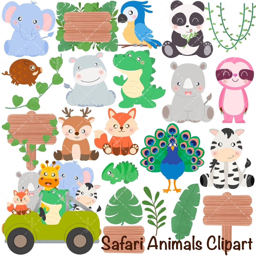 Safari Animals Clipart, Baby Animal Pngs for Nursery Decor, Baby Shower ...