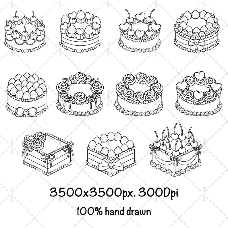 Vintage Cake Clipart, Wedding Cake, Birthday Cake, Valentine's Cake ...