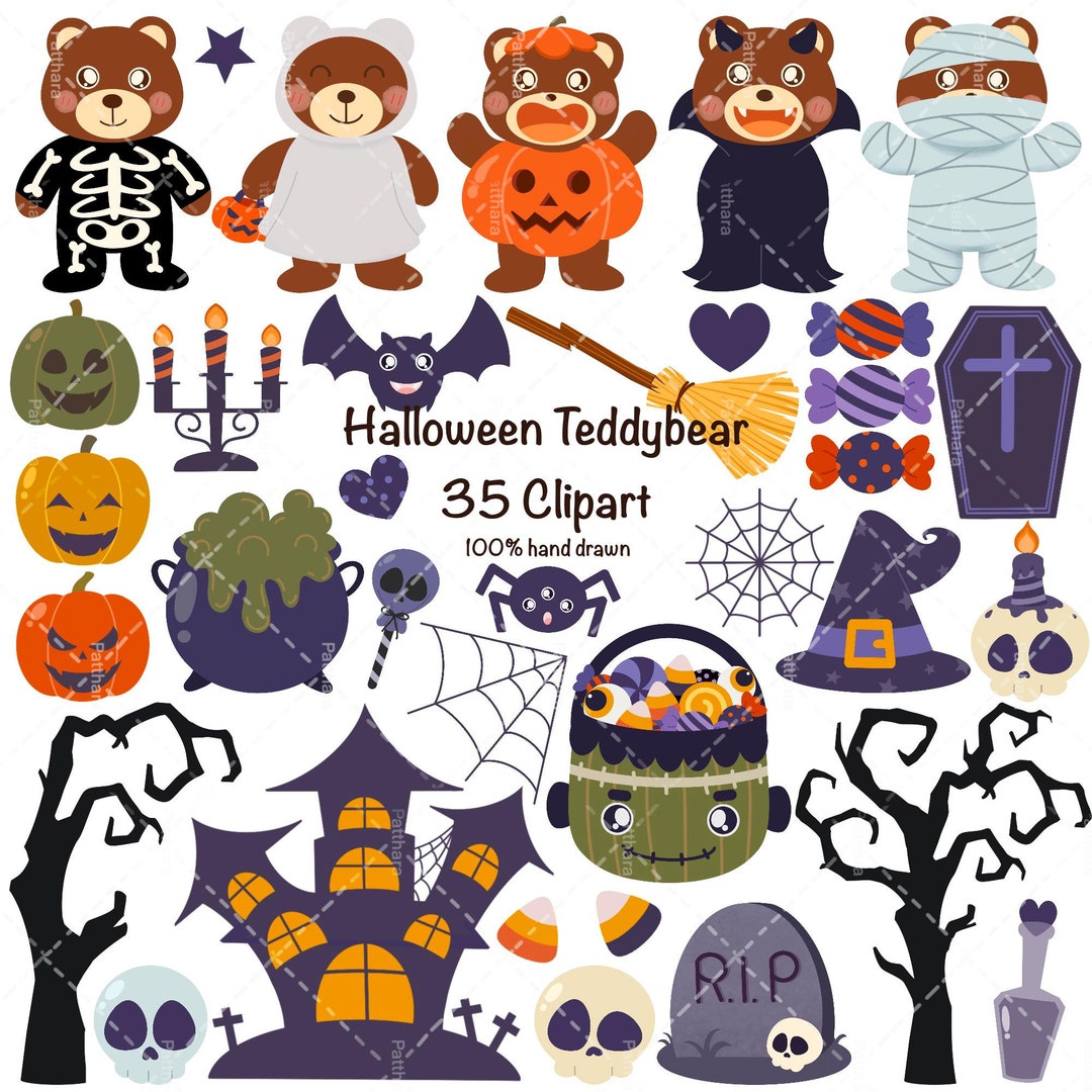 Halloween Teddybear Clipart, Cartoon Teddybear, Teddy Bears in Costume ...