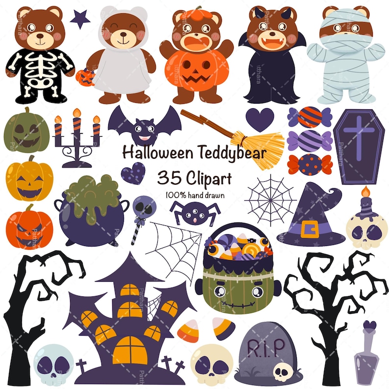 Halloween Teddybear Clipart, Cartoon Teddybear, Teddy Bears in Costume ...