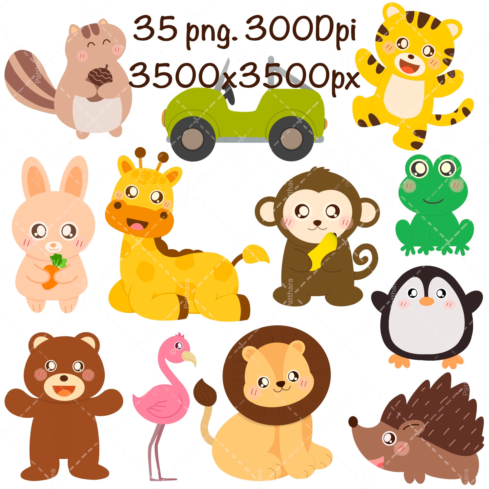 Safari Animals Clipart, Baby Animal Pngs for Nursery Decor, Baby Shower ...