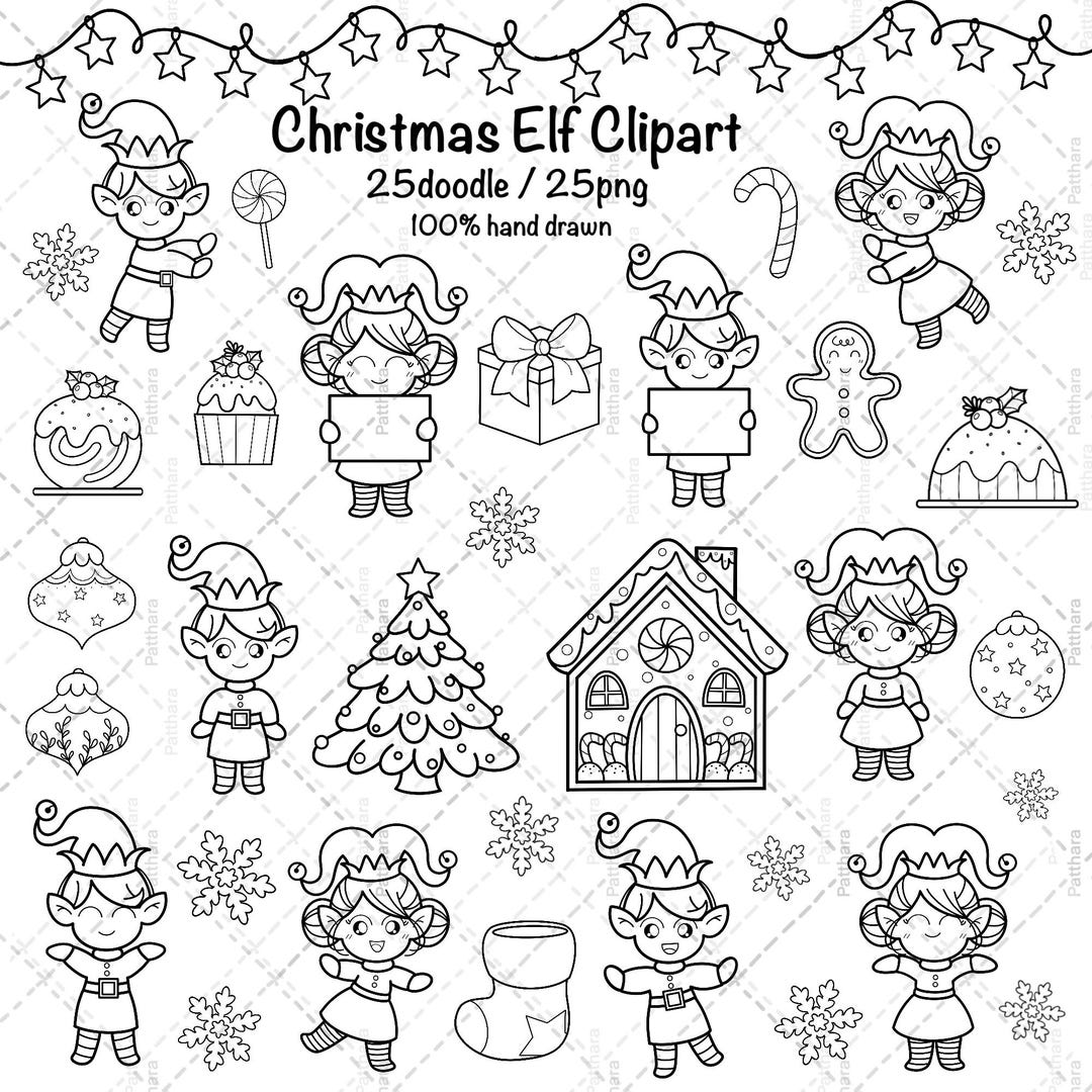 Christmas Elf Clipart, Happy Elves Doodle, Digital Download, Christmas ...