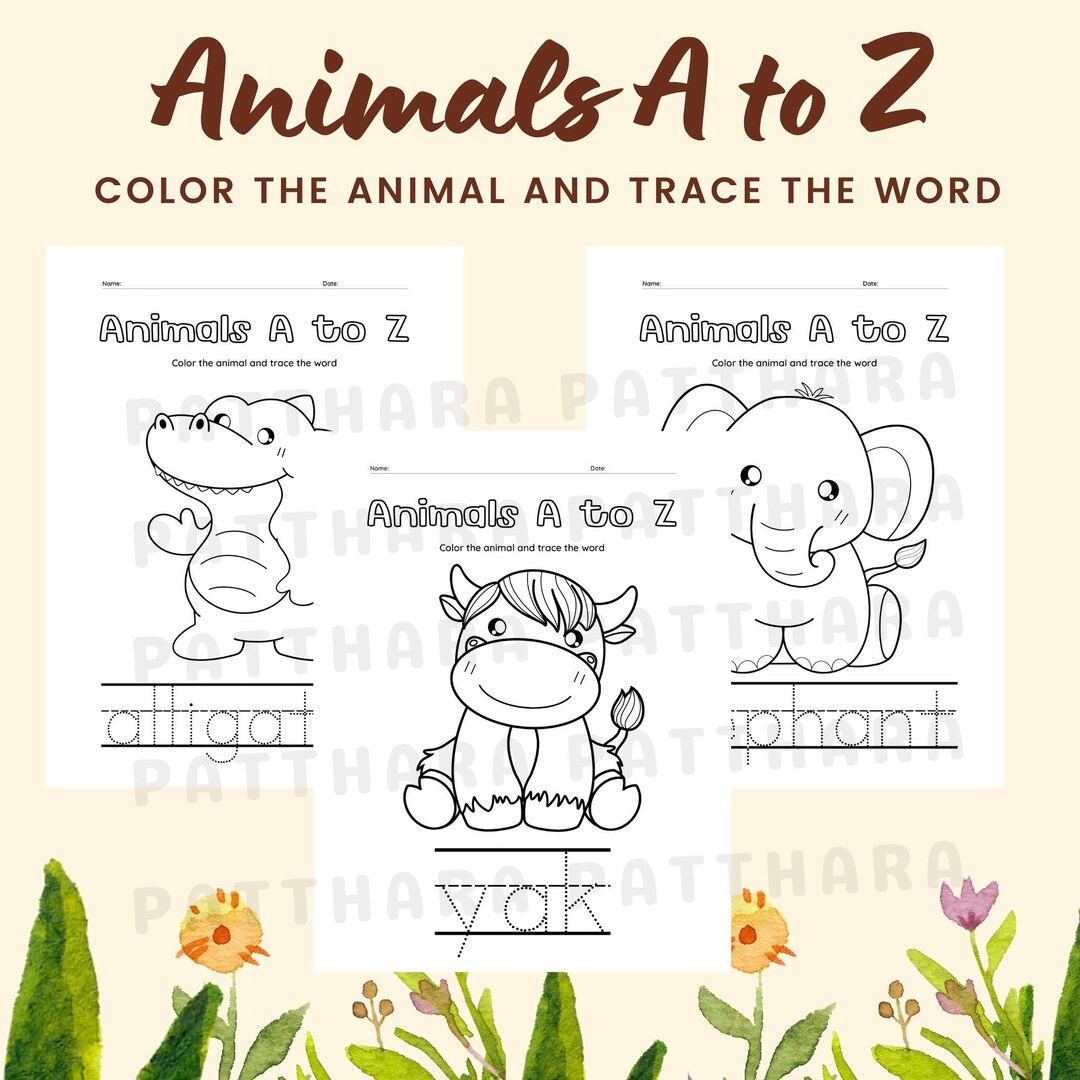 Animal Coloring Pages A to Z: Color and Trace Letters (printable PDF ...